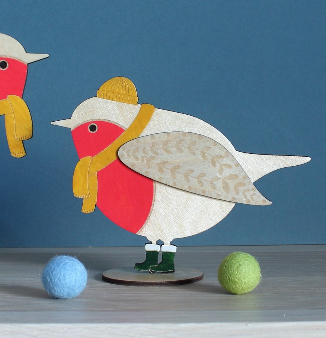 Winter Edition Wooden Standing Robin Decoration - Hand Painted - Etsy