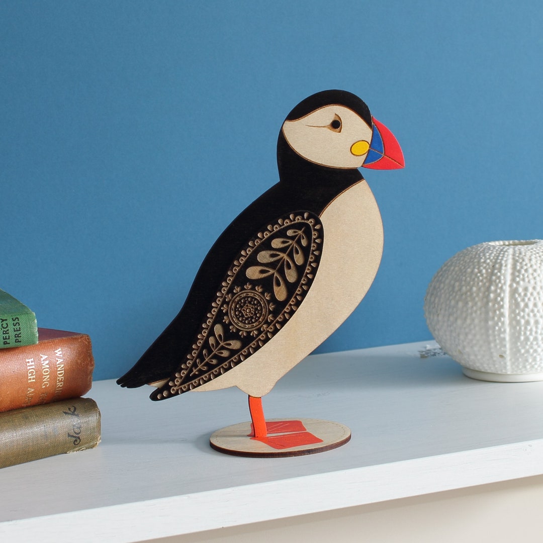 Standing Wooden Atlantic Puffin Decoration Ornament - Hand Painted - Etsy