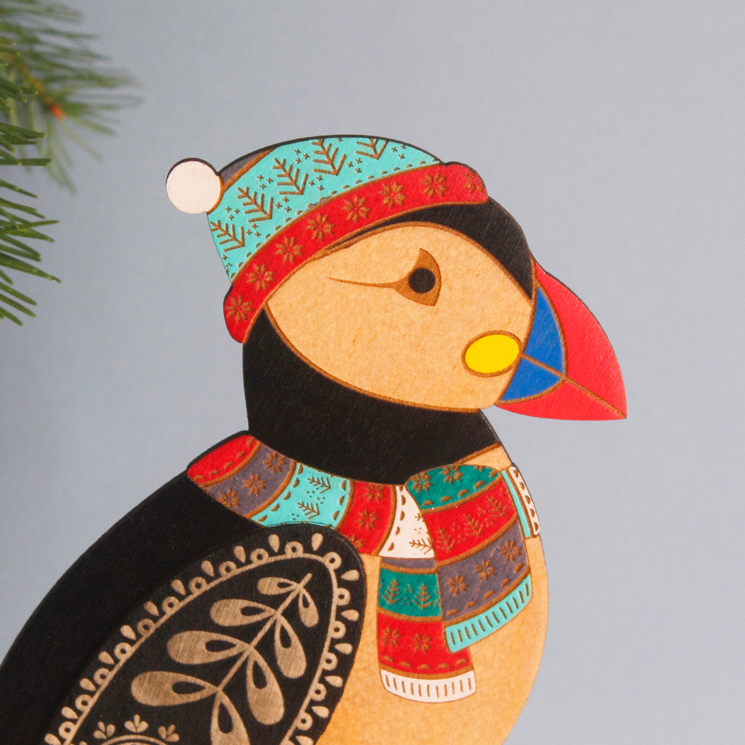 Winter Edition Wooden Standing Puffin Decoration - Hand Painted - Etsy