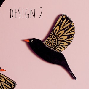 Folk Art Inspired Flying Wooden Blackbirds - Birch Wall Decor Hangings ...