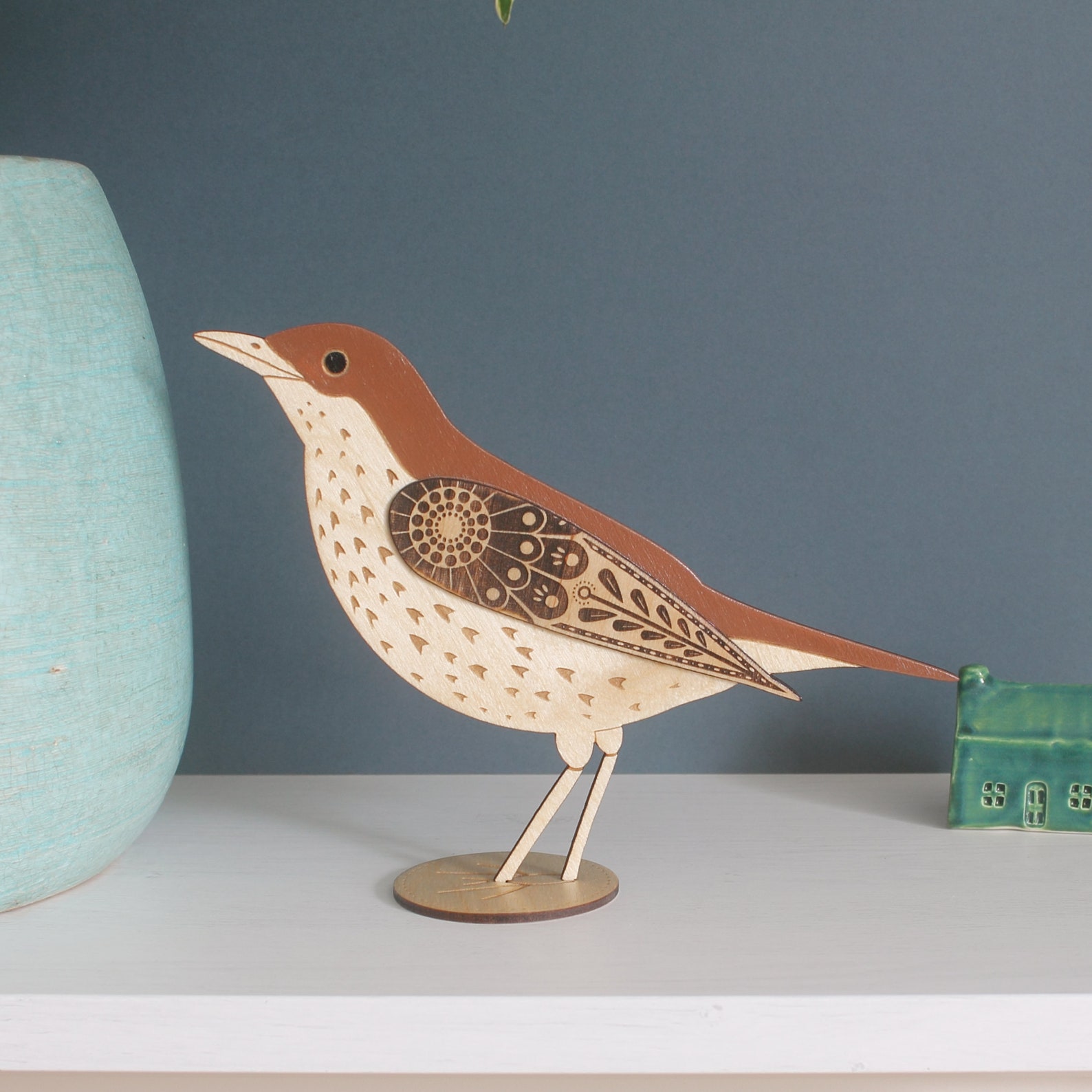 Standing Wooden Mistle Thrush Decoration Ornament - Etsy UK