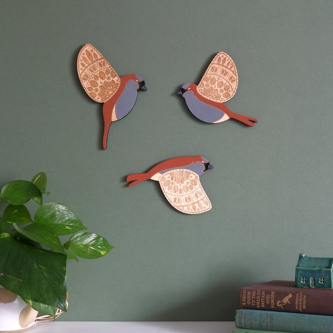 Folk Art Wooden Sparrows - Wall Decor Hangings - Etsy