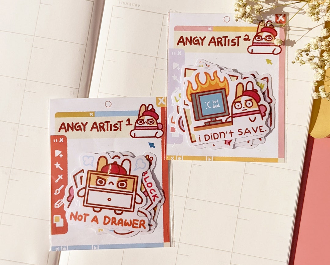 Angy Artist Sticker Packs 1 & 2 | Waterproof Vinyl Stickers 8pcs ...
