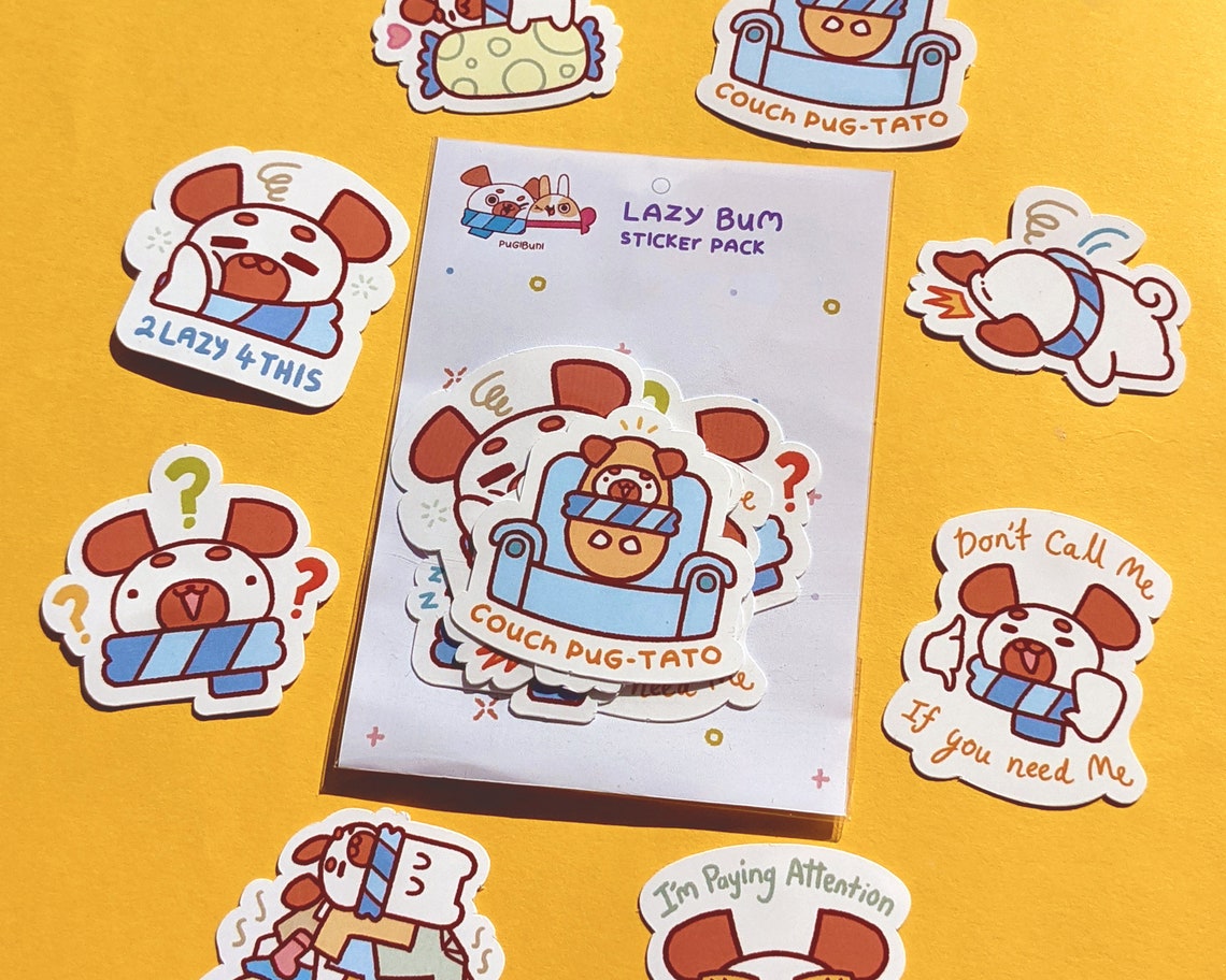 Lazy Bum Sticker Pack 8pcs Waterproof Diecut Sticker/ - Etsy