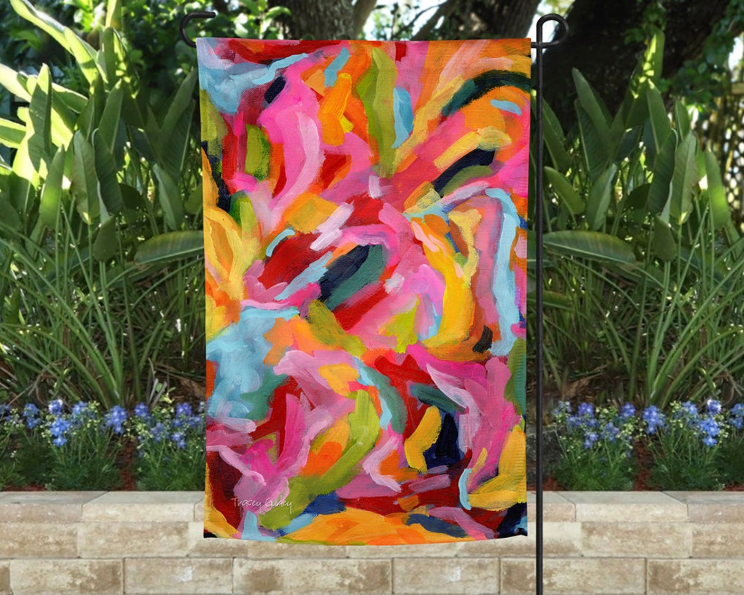 Abstract Art Garden Flag, Original Art Garden Decor, Colorful Yard Flag ...