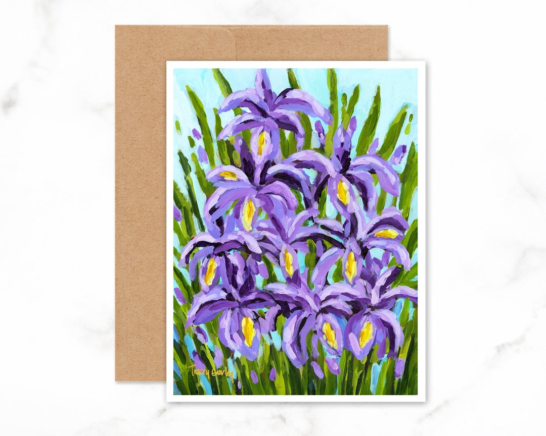 Floral Abstract Note Cards With Irises, Blank Note Cards, Iris Flower ...
