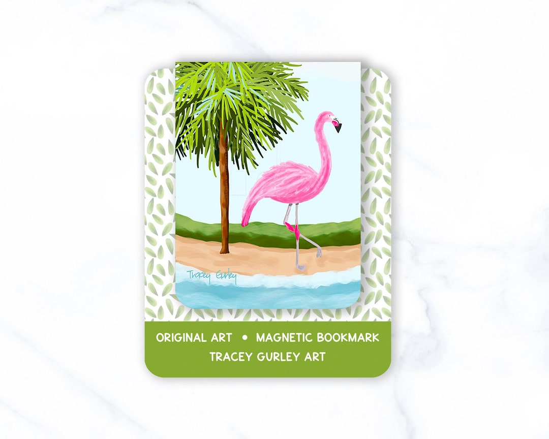 Flamingo and Palm Tree Magnetic Bookmark, Preppy Beach Bookmark, Gifts ...