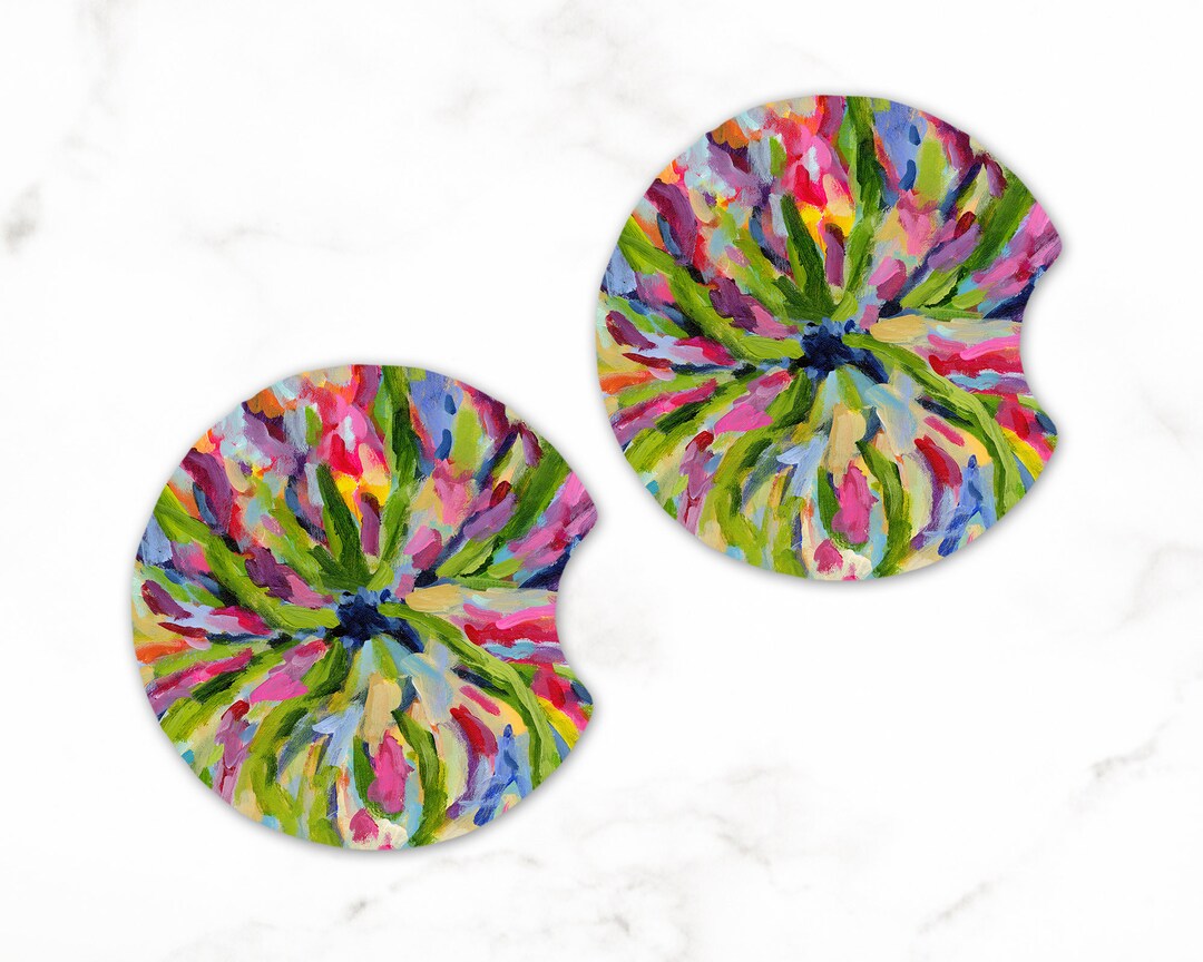 Floral Car Coaster Set, Cute Floral Car Decor, Cute Car Coasters, Gifts ...