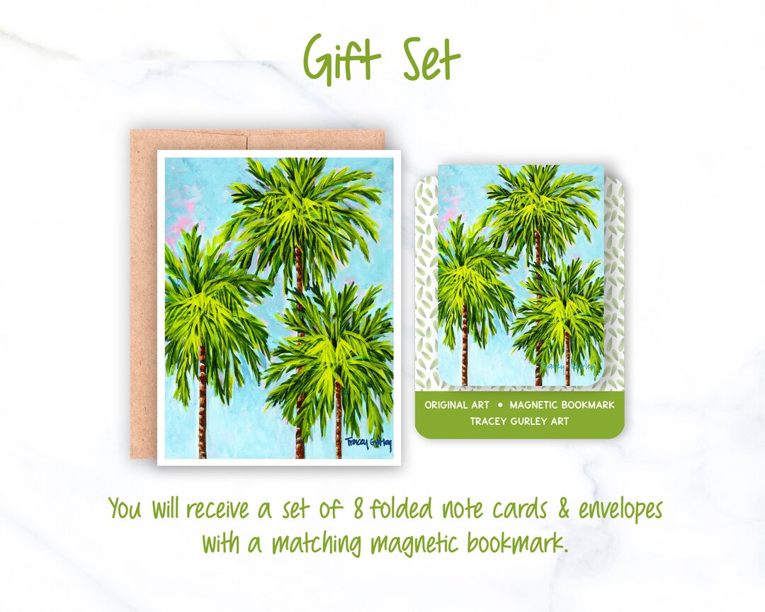 Palm Tree Note Cards With Matching Magnetic Bookmark Gift Set, Gift for ...