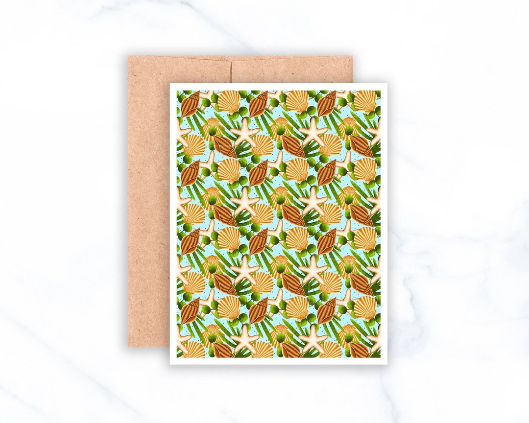 Sea Shells and Starfish Note Cards, Blank Note Cards, Note Card Set ...