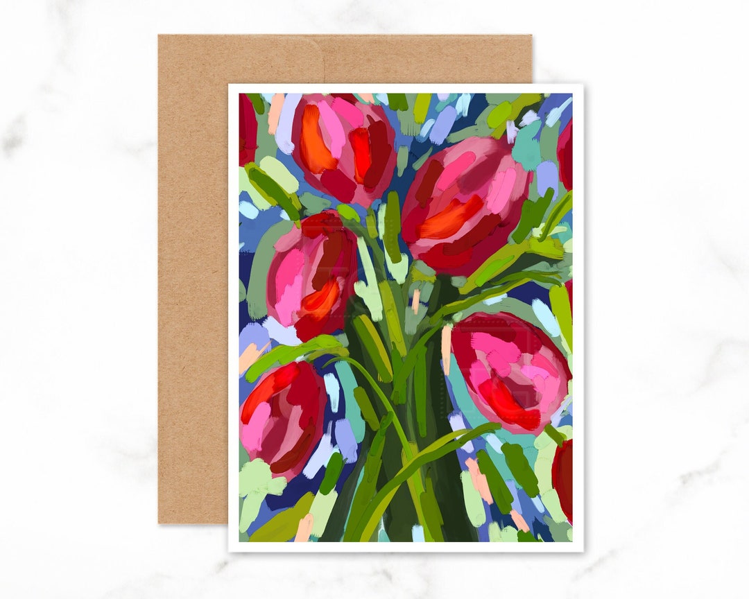Abstract Tulips Note Card Set, Blank Note Cards, Floral Cards, Eight ...