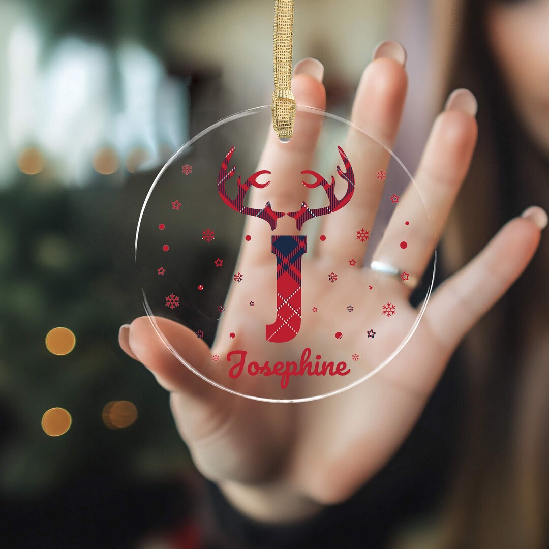 Personalized Buffalo Check Reindeer Monogram Acrylic Ornament - Etsy