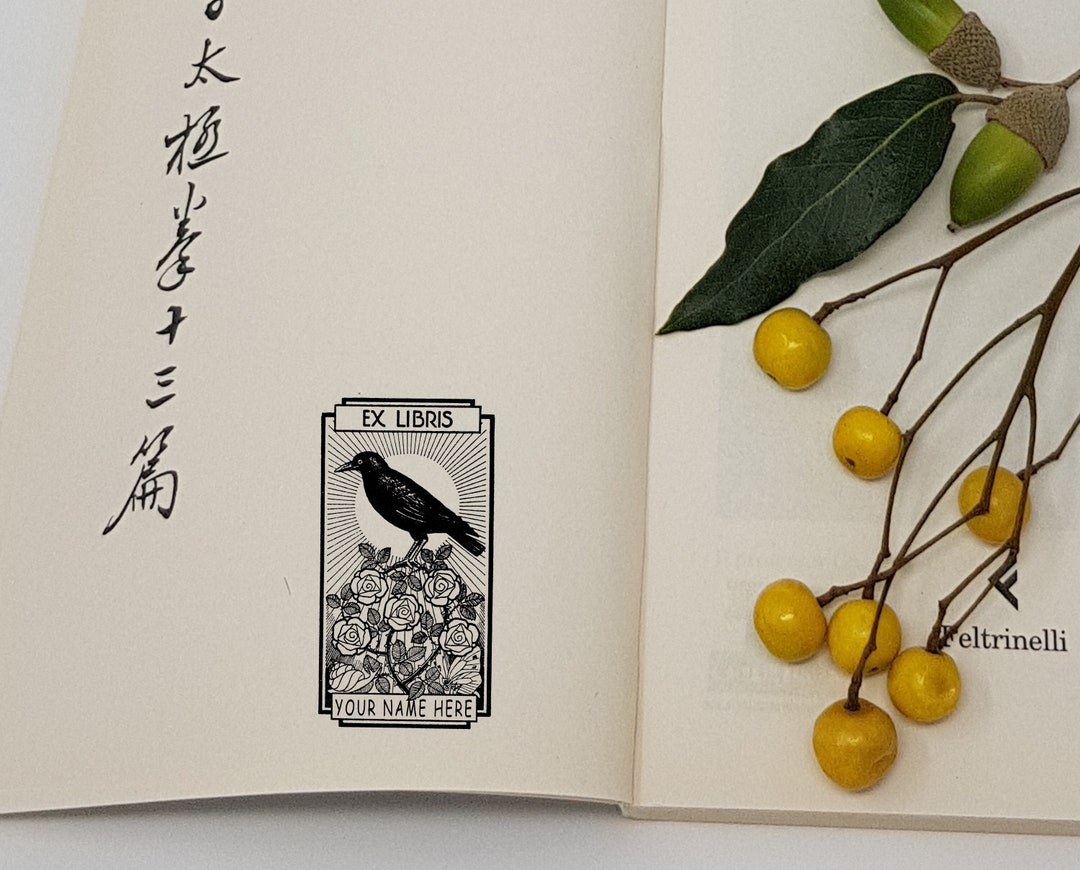 Crow Ex Libris Timbro Personalizzato, Corvo Vintage Personalizzabile ...