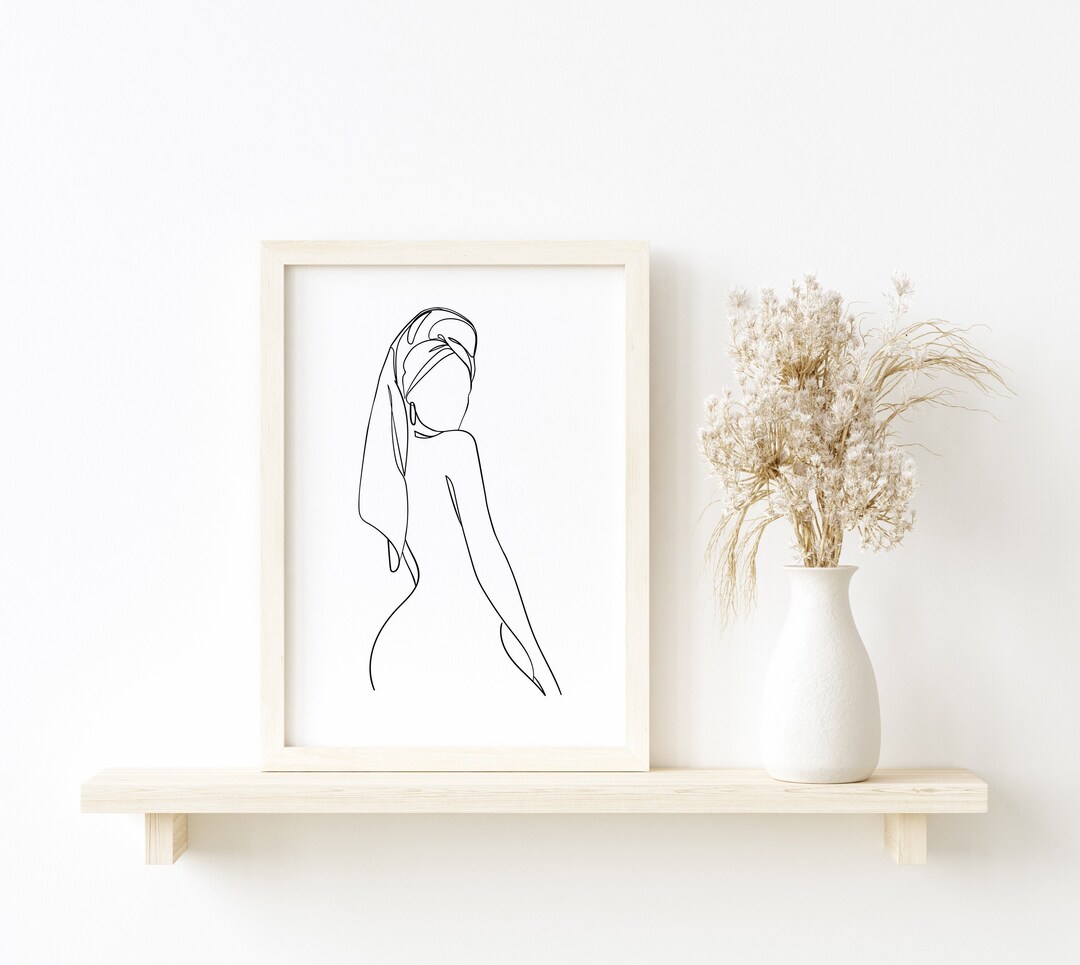 Female Bathroom Line Art Print, Line Art, Wall Art, Home Decor, Wall ...