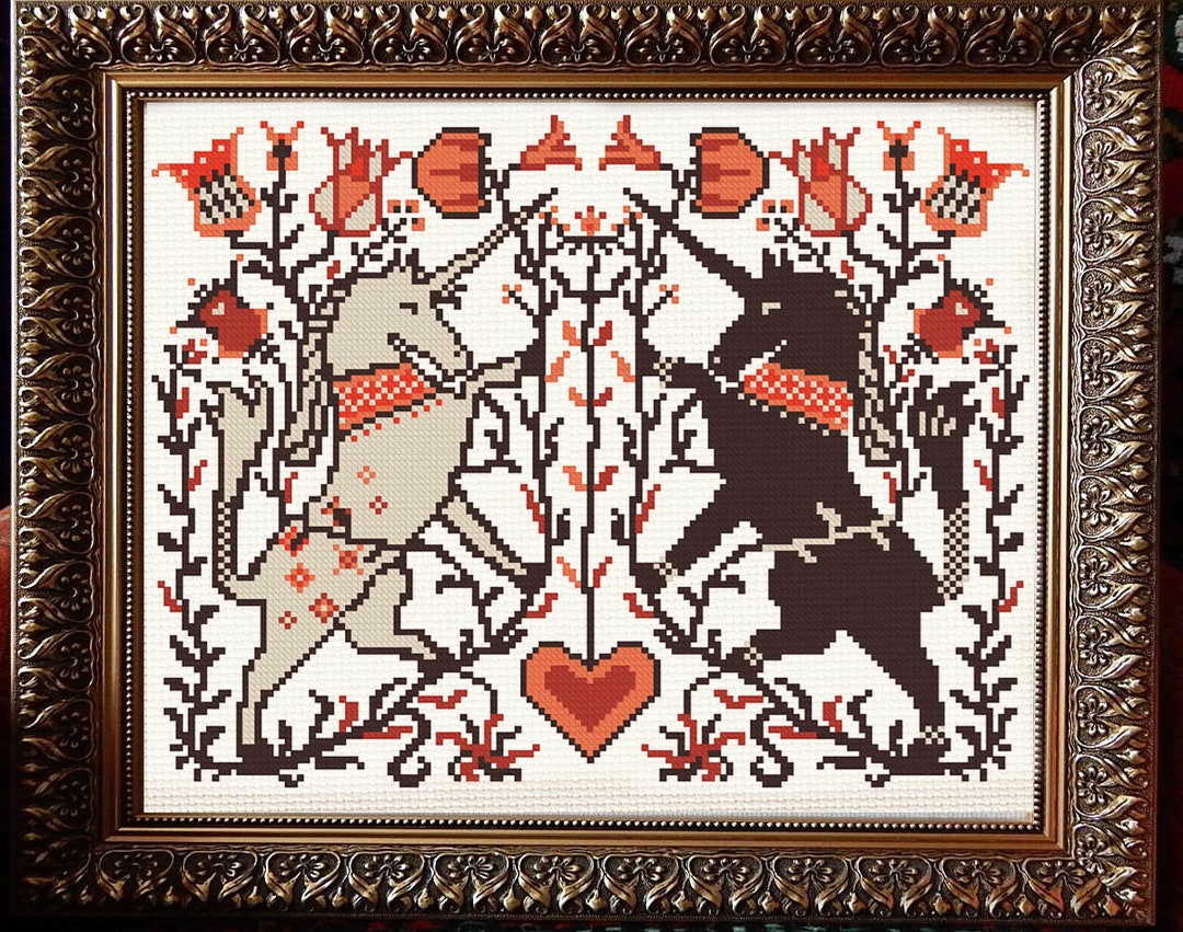 Antique Unicorns Cross Stitch Pattern, Magical Horses Medieval Hand ...