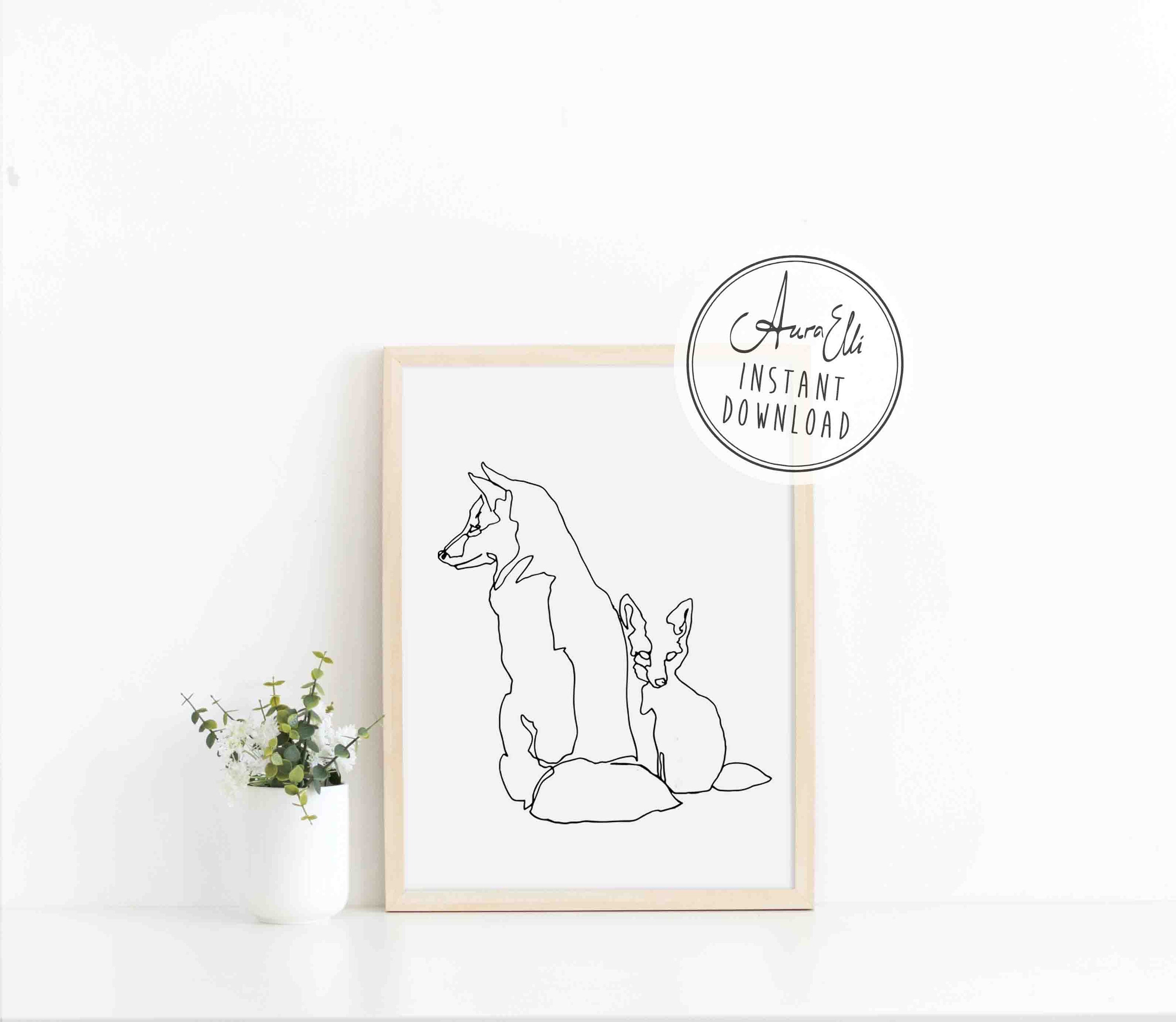 Fox Gifts, Fox Print, Fox Svg, One Line Drawing, Printable Wall Art ...