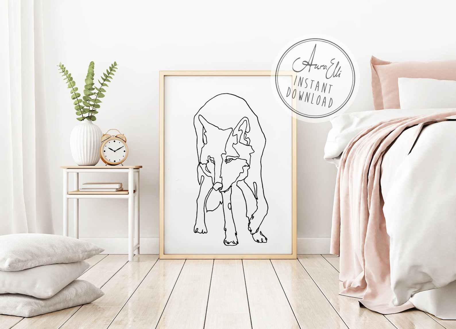 Wolf Print, One Line Art Drawing, Printable Wall Art, Black and White ...