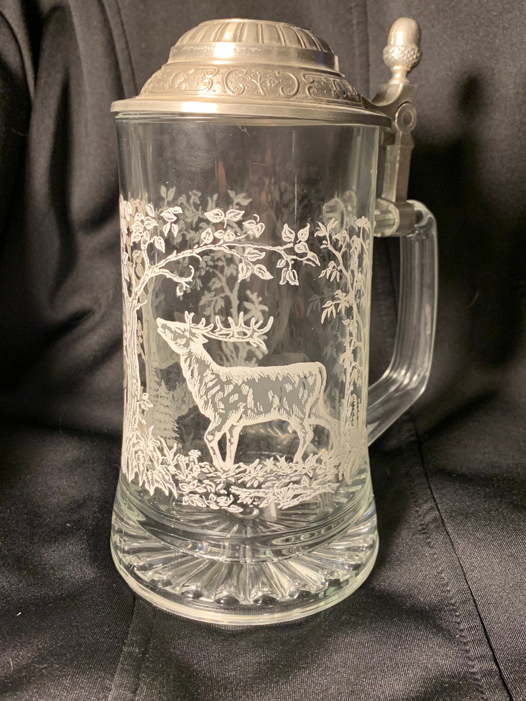German Etched Glass Beer Stein - Etsy