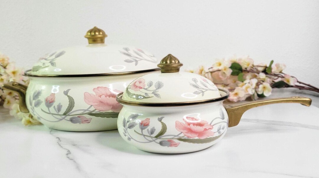 Vintage Porcelain Enamel Cookware Set - Tulare Collection - 2 PC ...
