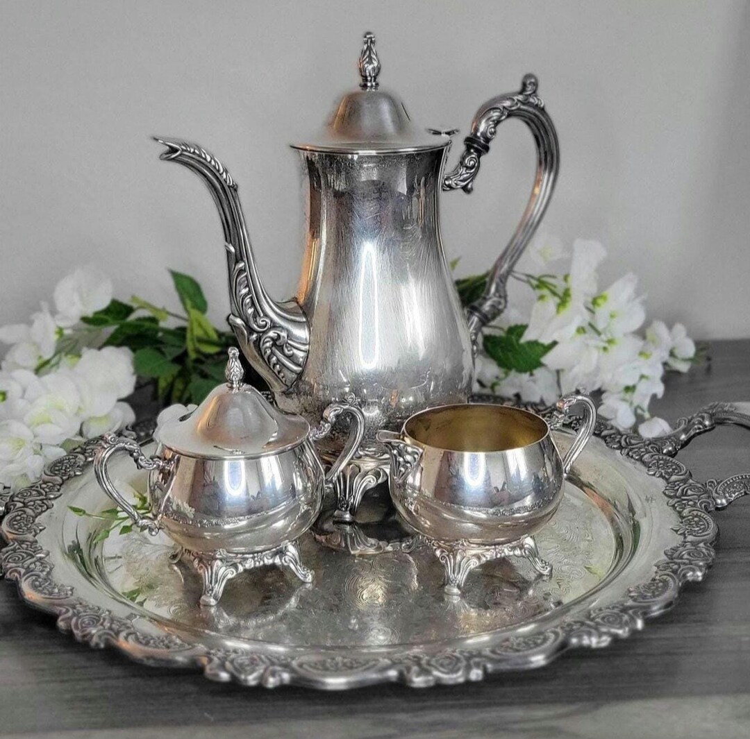 Silverplate Tea Service Vintage Oneida Teapot, Sugar Bowl, Creamer, and ...