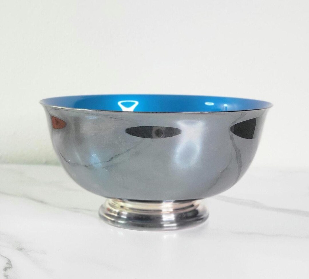 Vintage Reed & Barton Blue Enamel Silverplate Bowl - Paul Revere Style ...