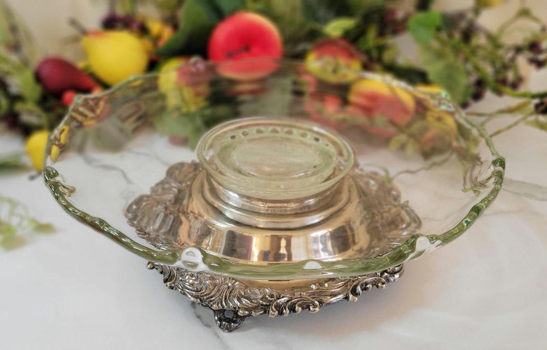 Silverplate Lazy Susan - Vintage English Silver Mfg. Corp. - Glass Tray ...