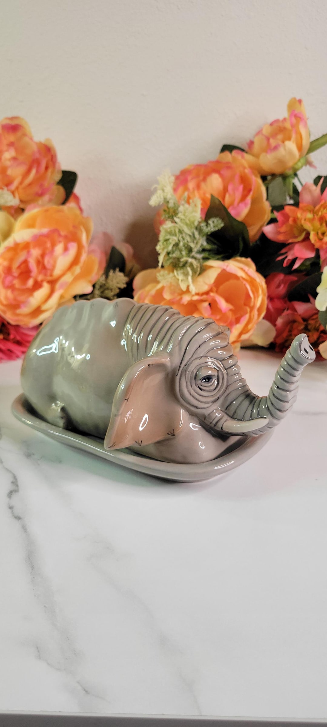 Blue Sky Ceramic "african Safari" Elephant Butter Dish - Etsy