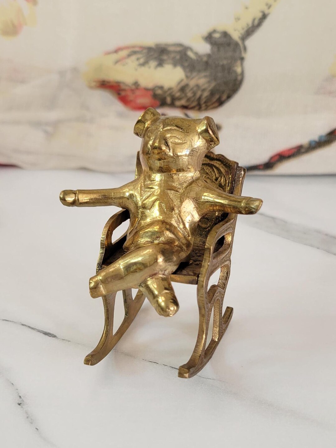Vintage Brass Pig in a Rocking Chair Figurine - Etsy