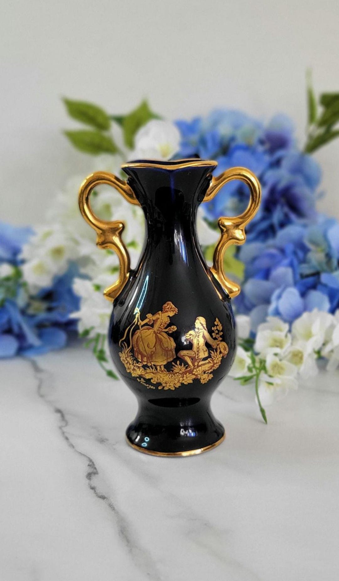 Cobalt Blue and Gold Vase - Vintage Porcelaine Limoges Castel - Etsy