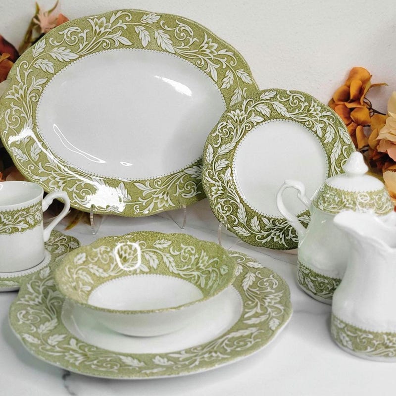 Green Floral Transfer Ware - Etsy