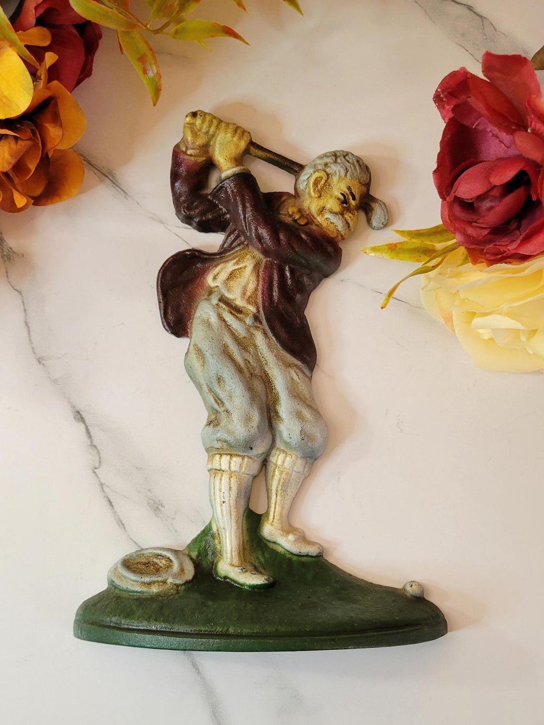 Vintage Cast Iron Golfer Doorstop - John Wright USA - Heavy Doorstop or ...