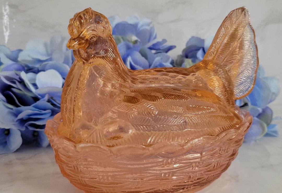 Split Tail Hen on Nest - Large Peachy Pink Lidded Trinket Dish - Etsy