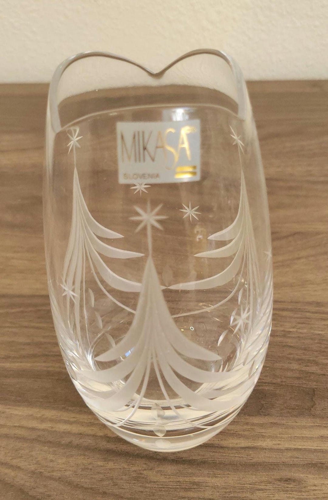 Vintage Mikasa Vase - Frosted Etched Trees and Stars and Clear Crystal ...
