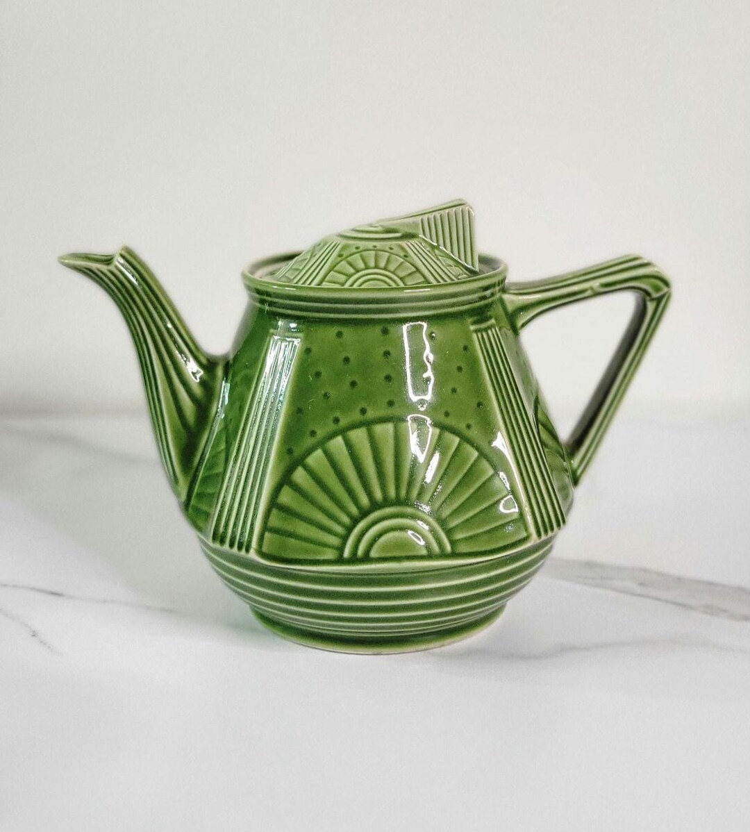 Art Deco Damascus Teapot - Vintage Hall China - Olive Green - Etsy
