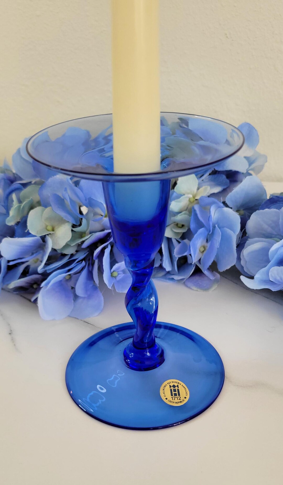 Vintage Cobalt Blue Candle Holder - Glassworks Nas Bohemia Harrachov - Etsy