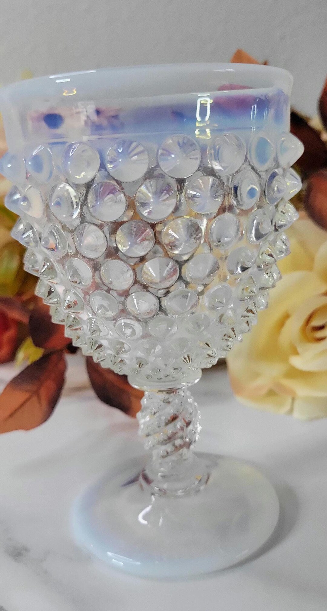 Vintage Opalescent 'moonstone' Hobnail Glass Goblet - UV Reactive- by ...