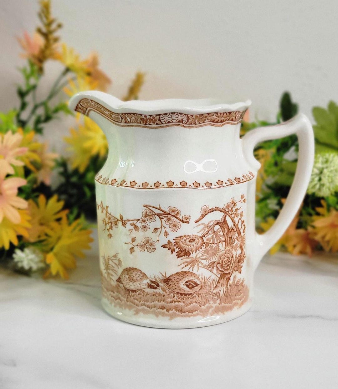 Rare Vintage Furnivals "quail Brown" Transferware Pitcher - 24oz - Made ...