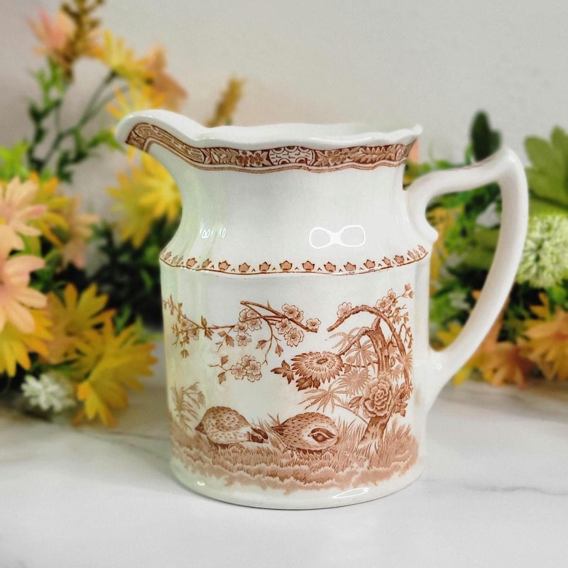 Brown Transferware Pitcher - Etsy