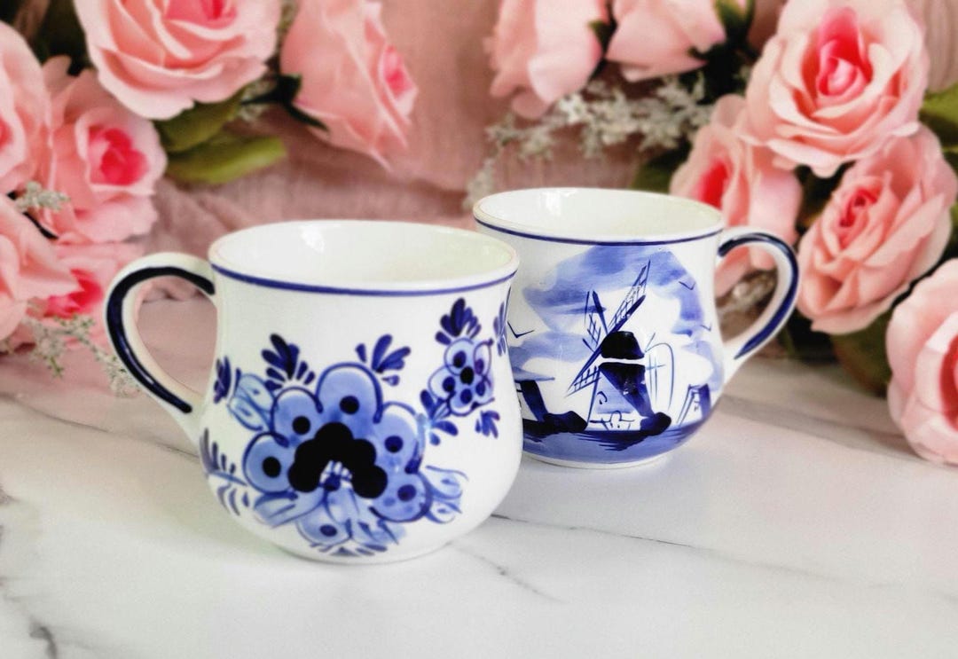 Vintage Delft Blue Handpainted Handled Cups - Made in Holland - Set of ...