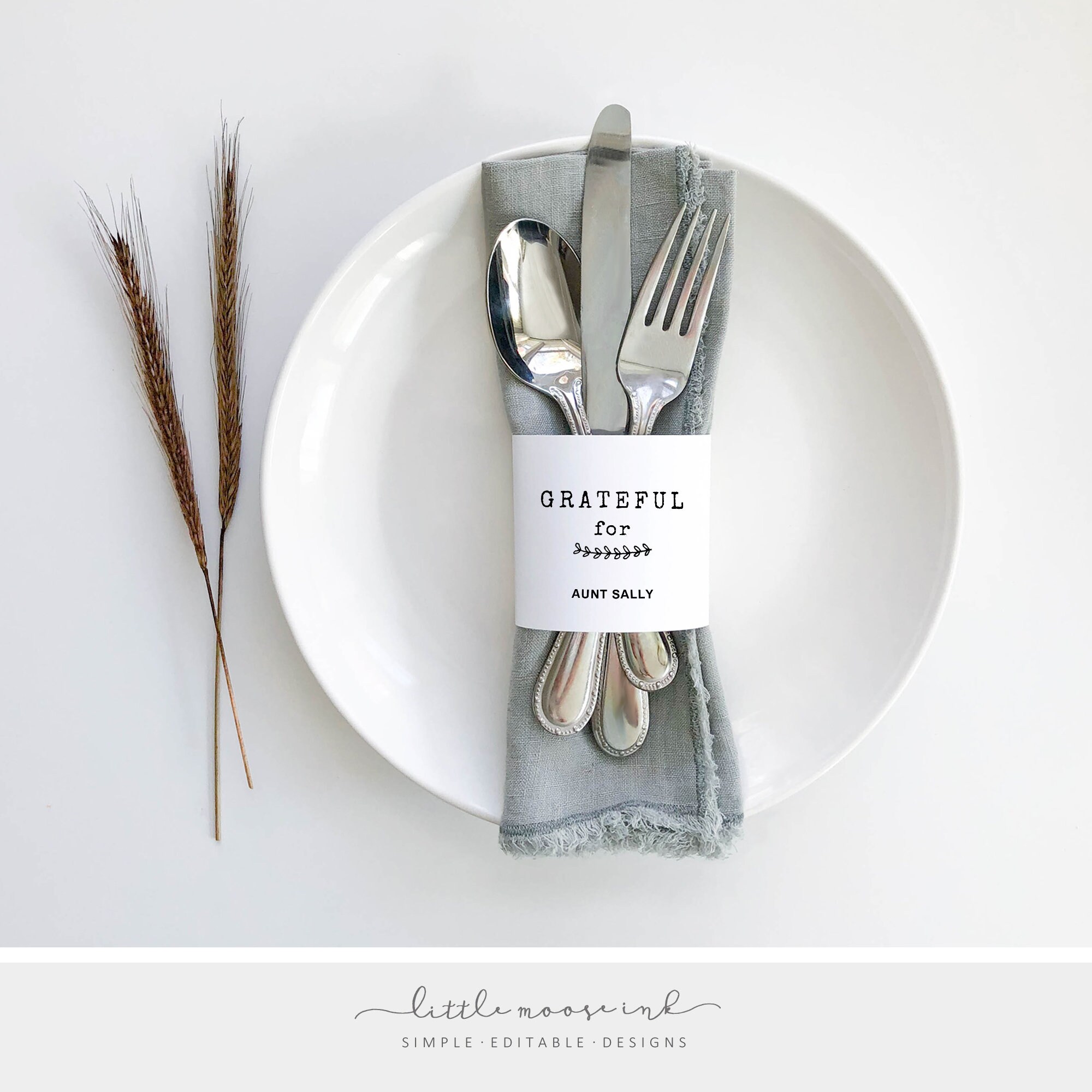 Editable Napkin Wrap. Thankful Tag. Christmas Thanksgiving Personalized ...