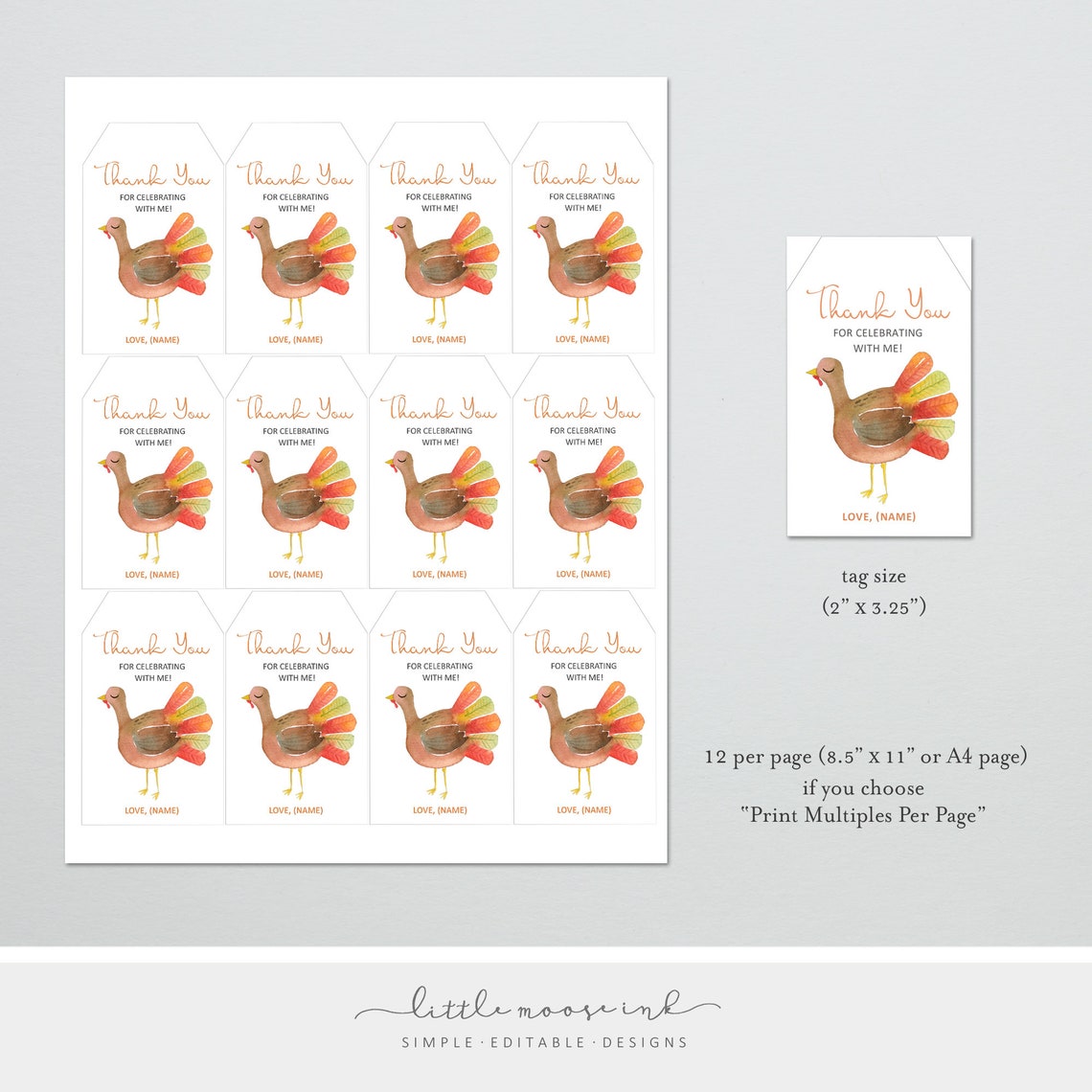 Editable Thanksgiving Tag. Printable Gift Tag. Custom Fall Tag. Turkey ...