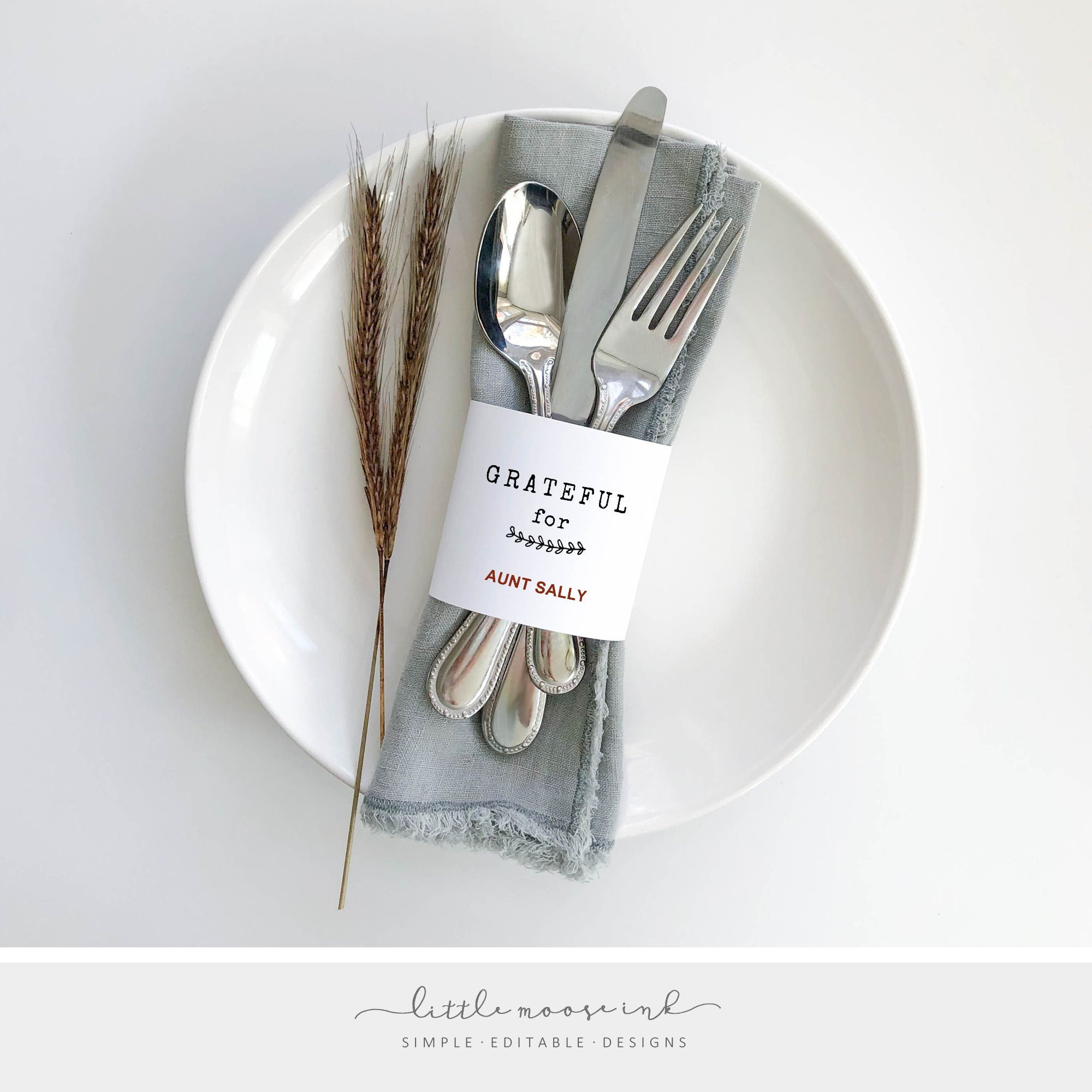 Editable Napkin Wrap. Thankful Tag. Christmas Thanksgiving Personalized ...