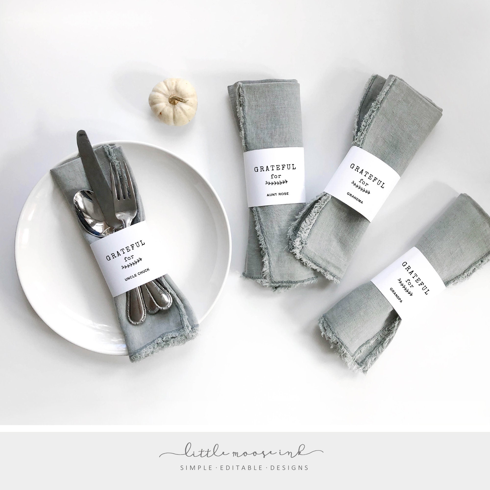 Editable Napkin Wrap. Thankful Tag. Christmas Thanksgiving Personalized ...