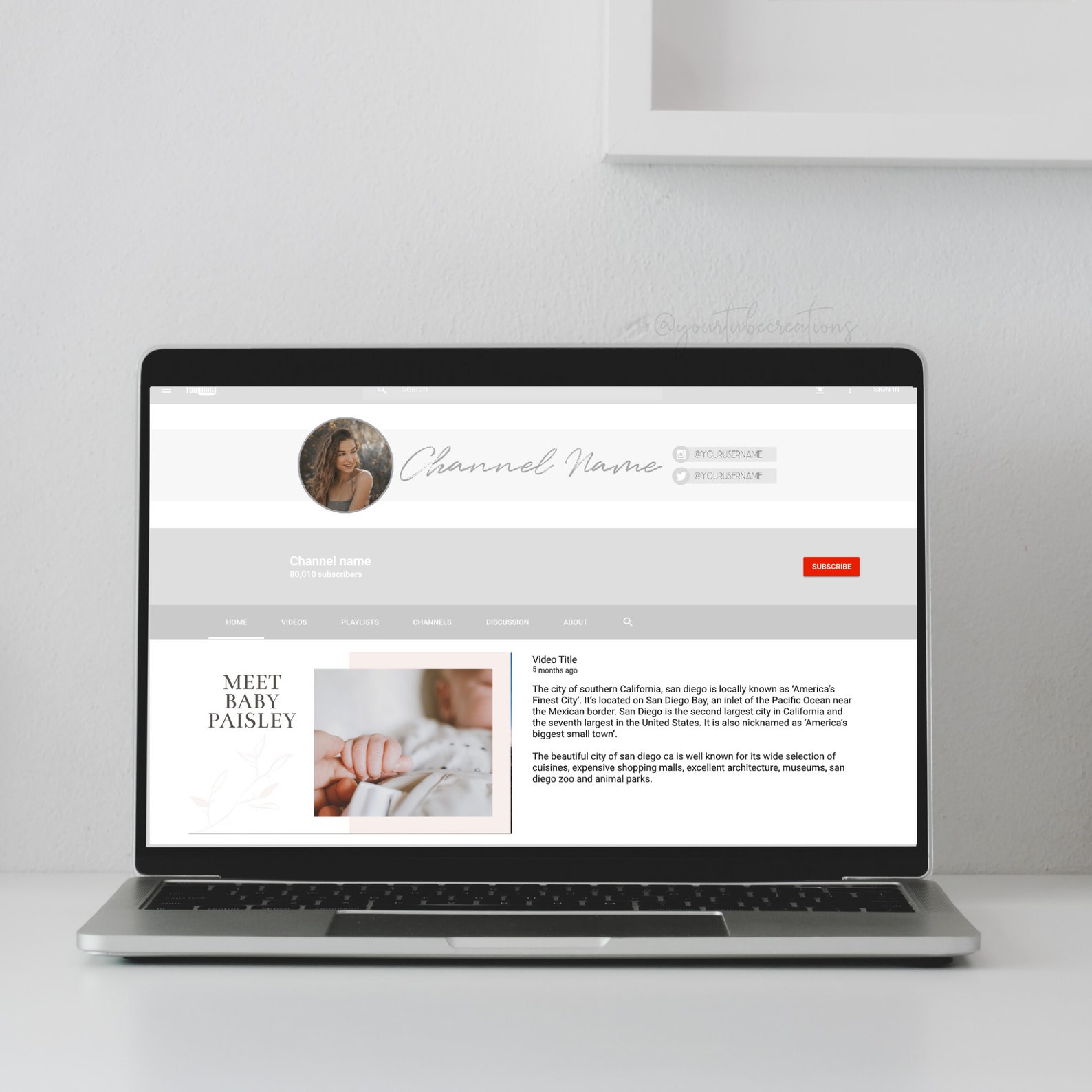 Youtube Banner Template - Premade Youtube Channel Art - Editable ...