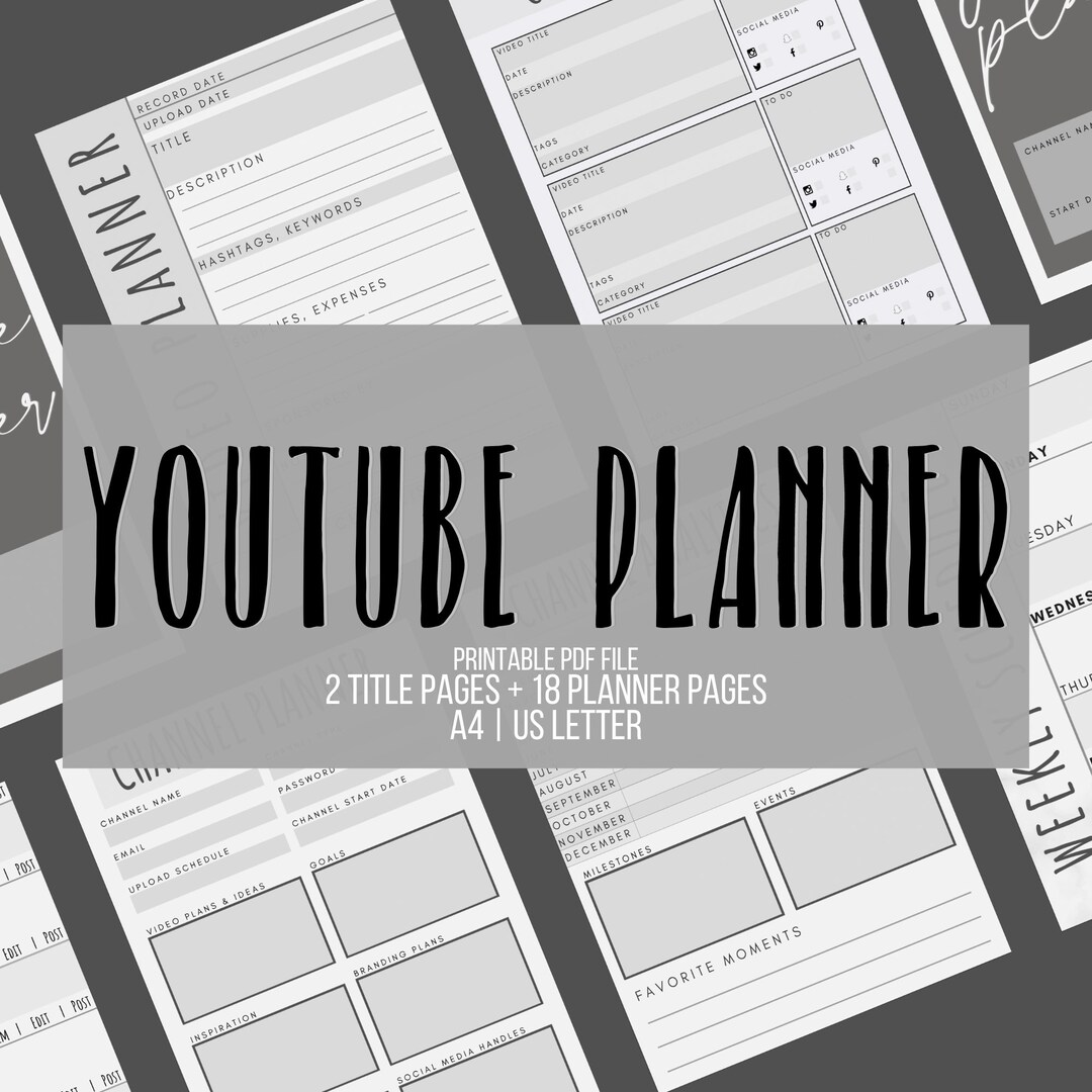 Youtube Channel and Video Planner Printable Social Media - Etsy