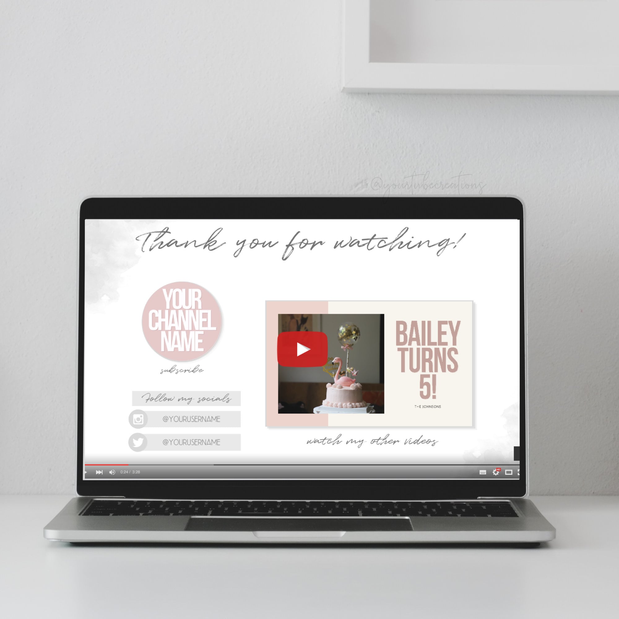 Youtube End Card Template - Editable Youtube Endslate - Youtube End ...