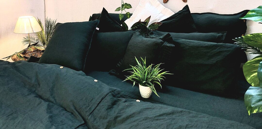 Linen 100% Pure Forest Green Duvet Cover/3 PCS Duvet Forest - Etsy