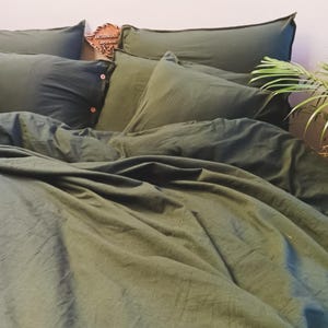 Linen 100% Olive Green Sheet / Dark Olive Linen Bedding Set / Pure ...