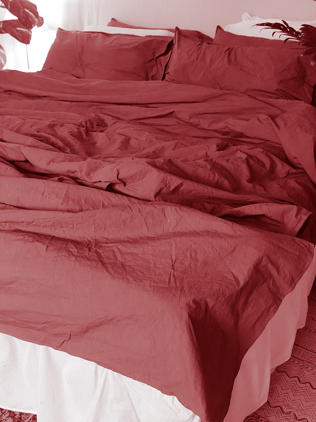 Linen 100% Red Terracotta Sheet Set / Red Teracotta Linen Bedding Set ...