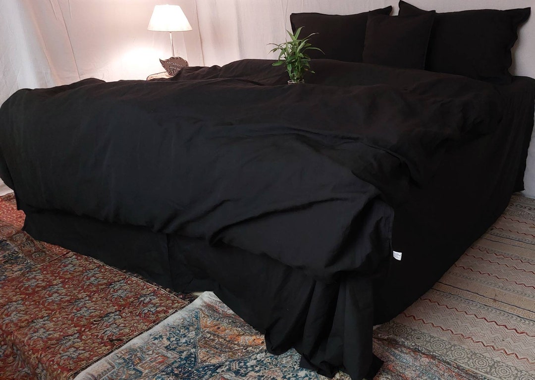 Linen 100% Black Sheet Set / Charcoal Bedding/linen Bedding Set /1 Flat ...